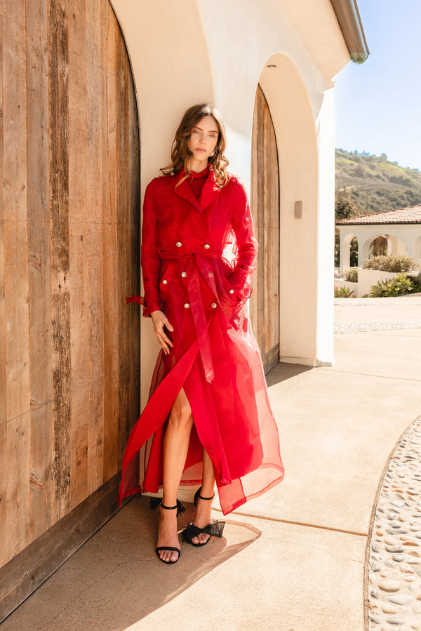 Who's Watching Sheer Overcoat in Red - Lisa Maree